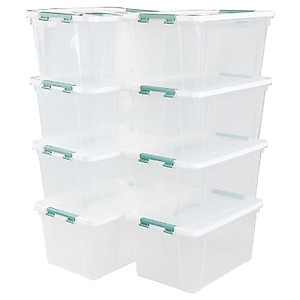 Pekky 14 Quart Plastic Lidded Storage Bins, Clear Storage Box with Handle, Set of 8