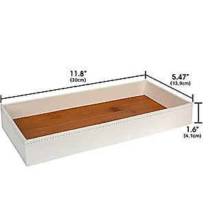 J JACKCUBE DESIGN Leather Bamboo Vanity Tray, Bathroom Organizer, Catch All Valet Tray for Women Perfume, Jewelry, Makeup, Candles, Key, Phone, Sunglasses (White)- MK205B