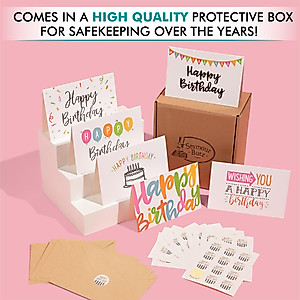 120 Pack Happy Birthday Cards - Bulk Set Includes 6 Designs, Craft Paper Envelopes and Labels Included, 4 x 6 Inches