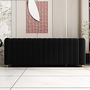 ANTTYBALE Sofa Mid Century Modern Button Tufted Velvet Living Room Couch Loveseat Sofa with Gold Metal Legs (P51-Black 2pcs)