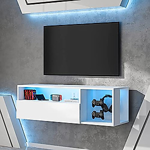 SogesPower Floating TV Stand Wall Mounted with Lights,LED TV Stand Floating Entertainment Center with Storage for Bedroom Living Room,Modern Floating Shelf for Under TV,White 40"