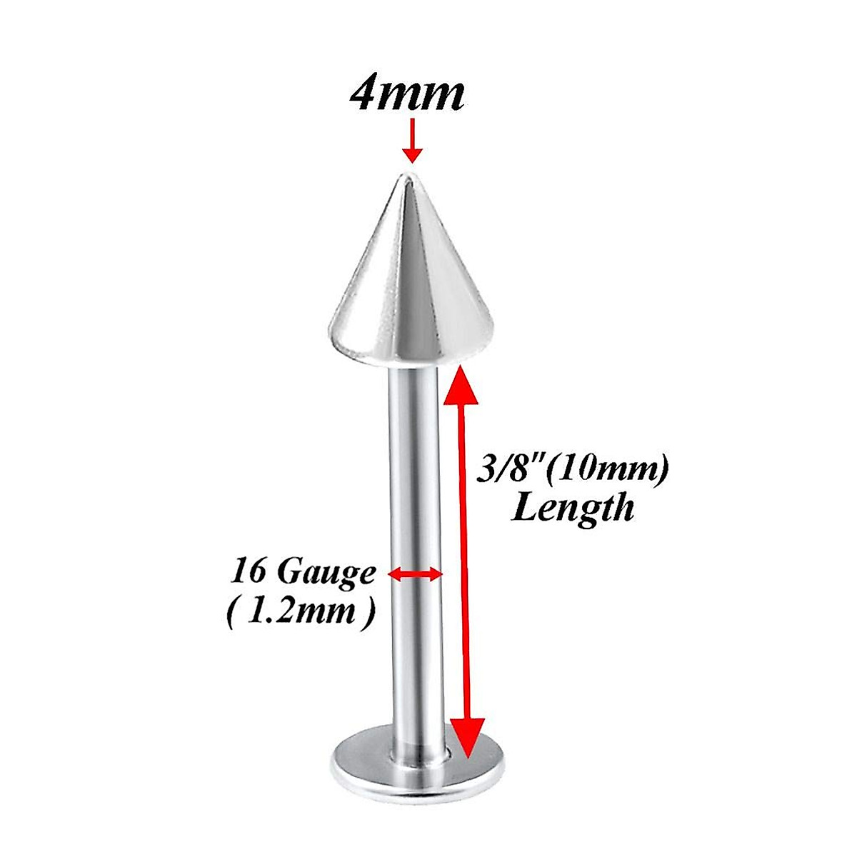 bodyjewellery 8pcs 16g Labret Lip Stud Cartilage Ring Tragus Snakebite Monroe Triple Forward Helix Conch Medusa Lobe Spike - 10mm