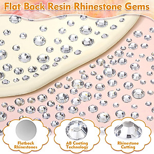 B-7000 Glue with 14000Pcs Craft Rhinestones for Clothes, Resin Silver Rhinestones Flatback Gems NonHotfix Rhinestone Bling Kit with Fabric Super Glue for Graduation Cap, Shoes, Tumblers, Makeup