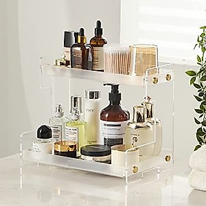 MUYEDRAIN Bathroom Organizer Countertop,2 Tier Bathroom Counter Organizer Kitchen Spice Rack Cosmetic Organizer,Countertop Storage Shelf for Bathroom, Kitchen, Living Room, Bedroom, Dressing Table