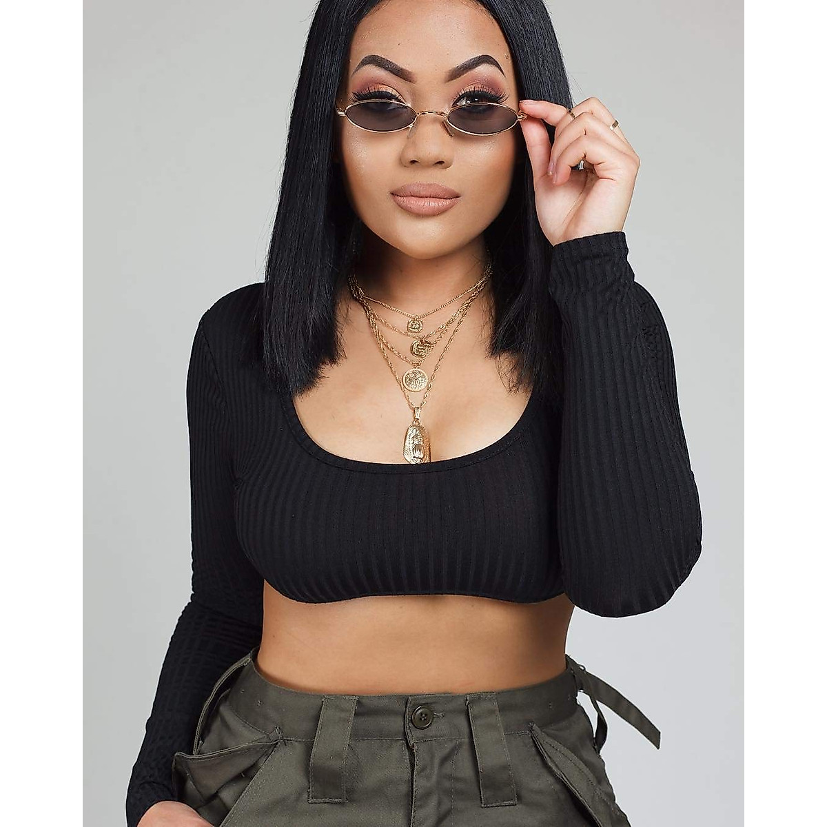 COASION Vintage Small Oval Aesthetic Sunglasses Retro for Women Men Hippie Cool Metal Frame Sun Glasses (Gold Frame/Black Lens)