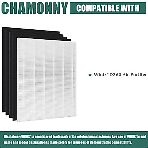 CHAMONNY D360 True HEPA Replacement Filter D3, Compatible with Winix D360 Air Purifier, Compare to Winix D3 Filter, Item Number 1712-0101-02,1 H13 True HEPA Filters + 4 Activated Carbon Pre-Filters