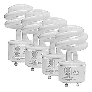 SLEEKLIGHTING - 13Watt GU24 Base 2 prong light bulbs- UL approved-120v 60Hz - Mini Twist Lock Spiral -Self Ballasted CFL Two Pin Fluorescent Bulbs- 4200K 900lm Cool White 4pack (60Watt Equivalent)