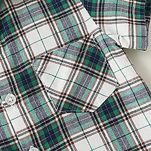 Toddler Baby Boys Clothes Short Sleeve Button Down Shirt Buffalo Plaid Blouse Top Summer Outfits(Green Check Plaid,12-18 Months)