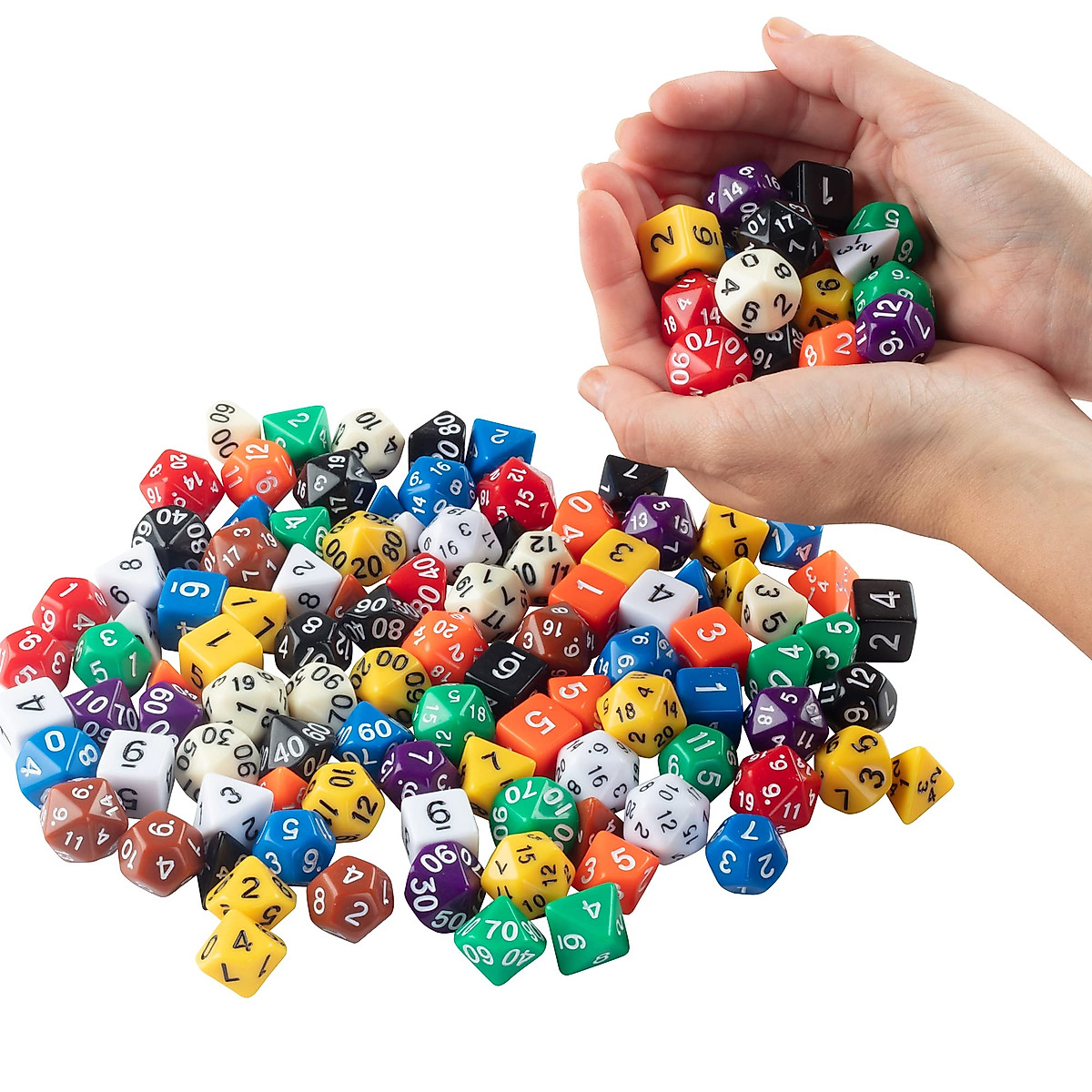 Monster Gaming 100 Dice Value Pack - 10 Multi-Colored Assorted Polyhedral Die, Compatible with Dungeons Dragons, MTG Magic, RPG DND & Board Games- Includes D4, D6, D8, D10, D12, D20