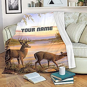 CUXWEOT Custom Blanket with Name Text,Personalized Forest Deer Super Soft Fleece Throw Blanket for Couch Sofa Bed (50 X 60 inches)