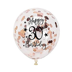 Rose Gold 30th Confetti Latex Balloons, Woman Happy 30 Years Birthday Party Balloon Decoration With Confetti, 12in, 16 Pack