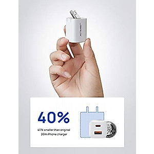 USB C Charger Block, JSAUX 20W Dual Port Fast Charger, USB Type C PD and QC 3.0 Foldable Wall Charger Plug Mini Adapter for iPhone 14 13 12 Pro Max SE, Apple Watch Series 7, iPad Pro Air, Airpods