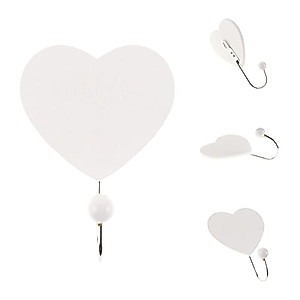 kiskick Wall Hook Heavy Duty Punching Wall Mounted Storage Wooden Heart Shaped Coat Hook Kitchen Accessories White