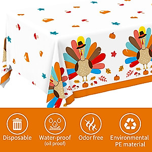 Gatherfun Turkey Thanksgiving Party Supplies - 3 Pack Disposable Plastic Tablecloth, 54”x108” Table Cover Ideal for Autumn and Thanksgiving Party Decorations