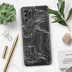DesignSkinz Black & Silver Marble Swirl V4 Protective Vinyl Decal Wrap Skin Cover Compatible with The Samsung Galaxy S20 (Screen Trim & Back Glass Skin)