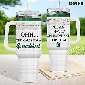 34HD Funny Excel Tumbler with Handle and Straw, 40oz Oh This Calls for A Spreadsheet Mug, Accountant Cup, Funny Gifts for Coworkers, Office and Boss Gifts Accounting