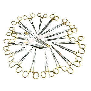 Cynamed-Gold Premium German 82 Pcs Veterinary Instruments Set -Include Kelly Forceps- Mosquito Forceps -Carmalt Forceps -Backhaus Towel Clamp- Mayo Metzenbaum Scissors- All in ONE