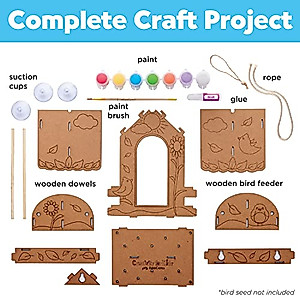 Creativity for Kids Build and Paint Bird Feeder Wood Craft Kit - DIY Bird House Kit for Children, Outdoor Activities for Kids Age 6+,Yellow,orange,blue,white,green,violet