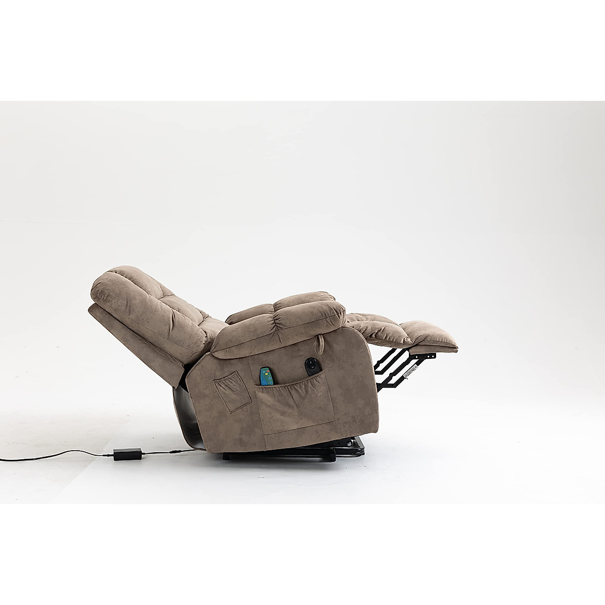 KoiHome Electric Power Lift Lounge Sofa Chair Recliner for Elderly, Massage Heating Function, Premium Living Room Relax Chair with Side Pockets, Remote Control, 160 Degree Lying Flat (Beige+Brown)