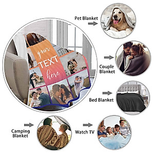Personalized Blanket with Text & Picture Customized Throw Couples Gifts Custom 10 Photos Blankets for Adult Family Wife Husband Valentines Day Wedding Gift