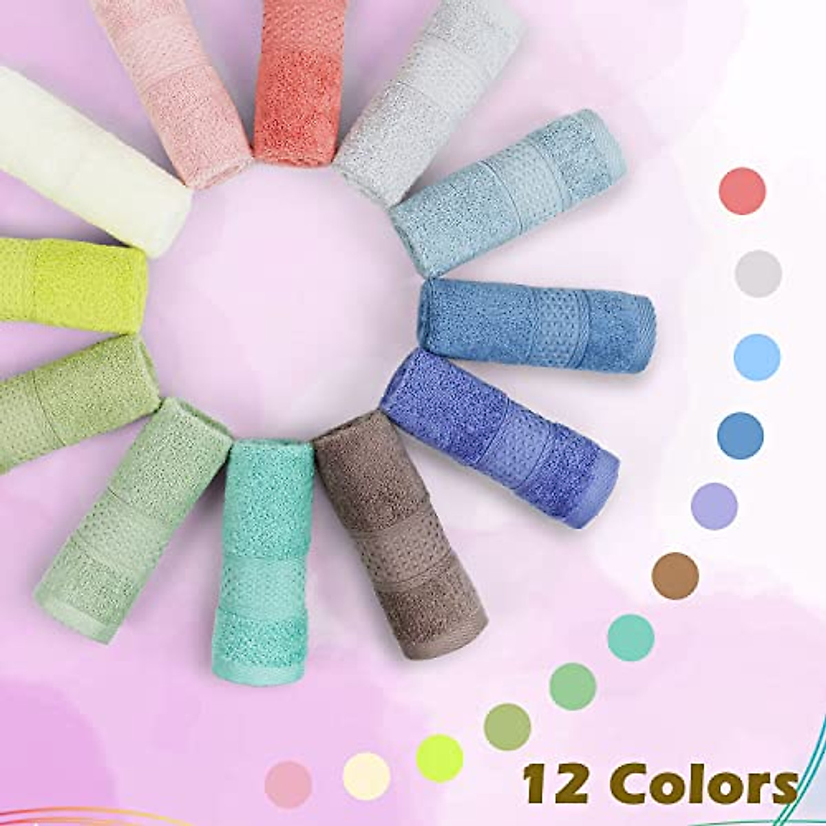 Cleanbear 100% Cotton Wash Cloths 12 Pack Bath Washcloths Facecloths, 13 by 13 Inches Large Bathroom Washcloth Set 12 Assorted Colors (Multi, 12)