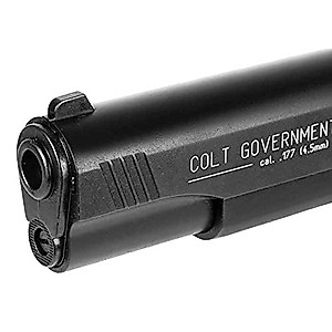 Umarex Colt Government 1911 A1 CO2 Semi Auto Air Pistol Pellets Airgun with 5X 12gr CO2 Tanks and Wearable4U Pack of 500 .177 Lead Pellets Bundle (Black)