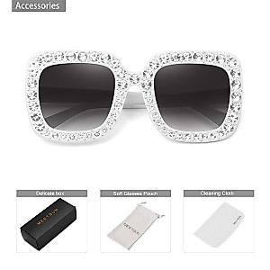 MEETSUN Elton Square Rhinestone Sunglasses Oversized Diamond Bling Bling Glasses(White)