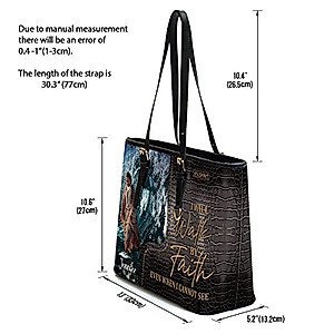 Jesuspirit I Will Walk By Faith Even I Cannot See - Jesus Large Tote Bag With Gold-Tone Hardware - Zippered Leather Shoulder Bag With Changing Name - Worship Gift For Christian Ladies, Female Pastors