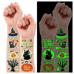 Partywind 170 Glow Styles Halloween Tattoos for Kids Party Favors, Halloween Kids Treats for Party Decorations Goodie Bag Stuffers, Pumpkin Skeleton Party Supplies for Trick or Treat Games