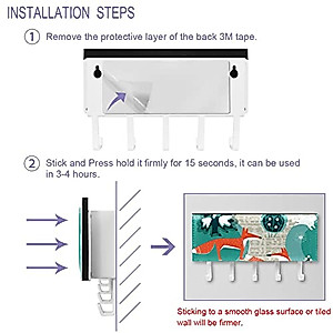 Cute Winter Orange Fox Rabbit Tree Rack Organizer with 5 Hooks Wall Bathroom Kitchen Shelf Rack Multifunctional Storage Shelf