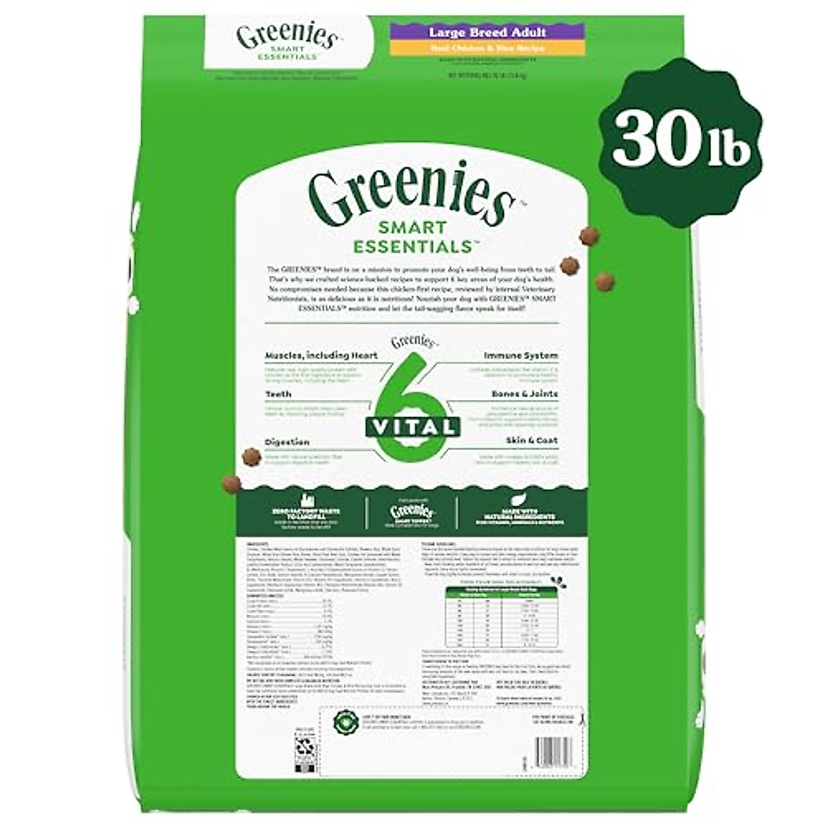 Greenies Smart Essentials Adult Large Breed High Protein Dry Dog Food Real Chicken & Rice Recipe, 30 lb. Bag