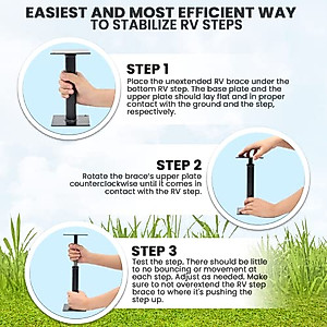 (2-Pack) RV Step Brace Stabilizer (Black) - Adjustable Length from 7 5/8" to 14" - Heavy Gauge Steel with 1,000 lb Max Load Rating - RV Step Stabilizer with 3/4” Threaded Solid Metal Screw