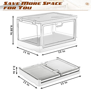 Clear Storage Bins with Lids 3 Packs - 24Qt Stackable Storage Bins, Acrylic Organizers , Plastic Multifunctional Folding Storage Bins, Collapsible Stackable Storage Box for Bedroom, Living Room