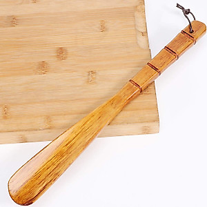 Long Handle Shoe Horn Wooden Shoe Extractors for Elderly Disabled Pregnancy Fits for All Shoes (Lotus Wood Joint Shoehorn, 32cm)