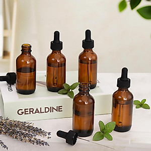 June Fox 2oz Glass Dropper Bottle, 40 Pack Amber Glass Bottles with Glass Droppers and Black Cap for Essential Oils, Lab Chemicals, Perfumes