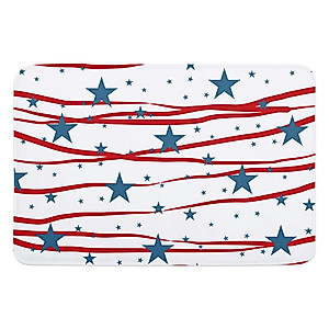 DIFNARY July 4th Bath Rugs Patriotic American USA Stars Independence Day Holiday Sponge Doormat Absorbent Non Slip Backing Flannel Mat Red Stripe Memory Foam Mats for Bathroom Kitchen, 18 * 30IN