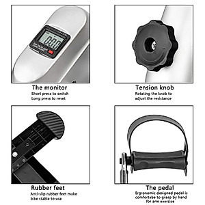 Under Desk Bike Pedal Exerciser, Exercise Bike for Leg/Arm Trainer Pedal Exerciser Foot Peddler Portable Therapy Bicycle Leg Peddler Portable Mini Cycle Bike (Silver)