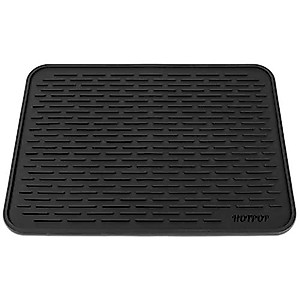 HOTPOP XXL 24"x18" Large Black Silicone Dish Drying Mat & Trivet - Dishwasher Safe, Heat Resistant, Eco-Friendly - Rubber Dish Drying Mat, Silicone Dish Mat for Kitchen Counter (24x18 Inches)