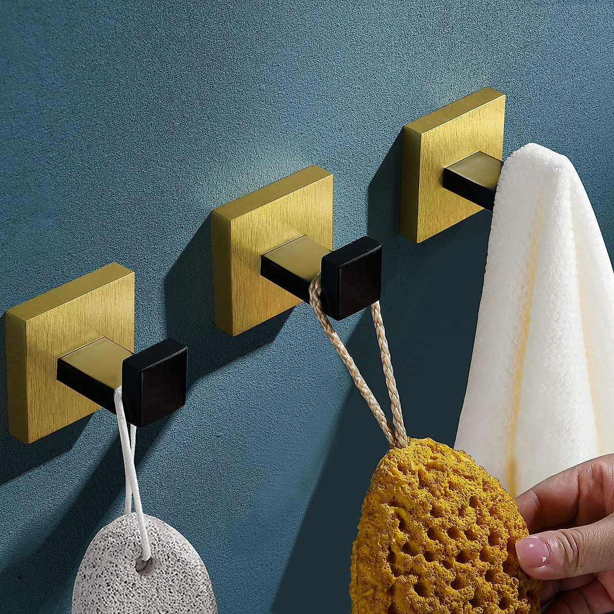 TNOMS 2 Pack Towel Hooks Gold Bathroom Coat Hook Robe Hook Stainless Steel Wall Mount Hook fit Bathroom Bedroom Kitchen Hotel Pool