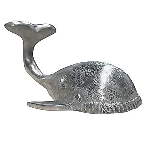 Needzo Silver Toned Metal Nautical Whale Tail Towel Hook Holder, Wall Mounted Hooks for Hanging Towels, Coats, and More, Coastal Bathroom Decor for Beach Houses, 5 Inches