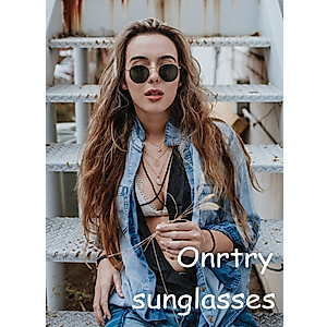 Onrtry Small Round Polarized Sunglasses for Men Women Classic Circle Metal Frame Sun Glasses 2 Pack (Gold/Black + Black/Black)
