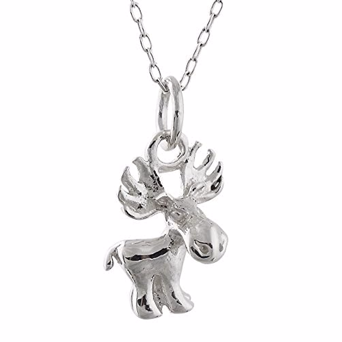 FashionJunkie4Life Sterling Silver Moose Necklace, 18" Cable Chain | Gifts for Men & Women | Birthday Gift for Men and Women