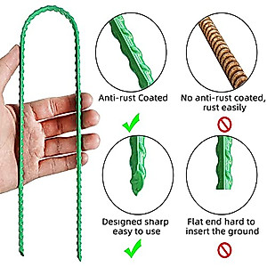 EISENSP 8pcs Ground Rustproof Heavy Rebar Trampoline Wind Stakes Safety Ground Anchor - 9 inch Curved Steel Stakes with Chisel Point end, Green Antirust Coated