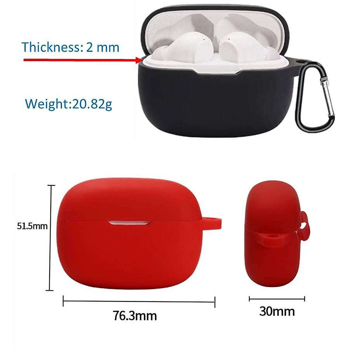 Silicone Case for JBL Vibe 200 TWS - True Wireless in-Ear Headphones , Protective Silicone with Keychain for JBL Vibe 200 TWS (Black)