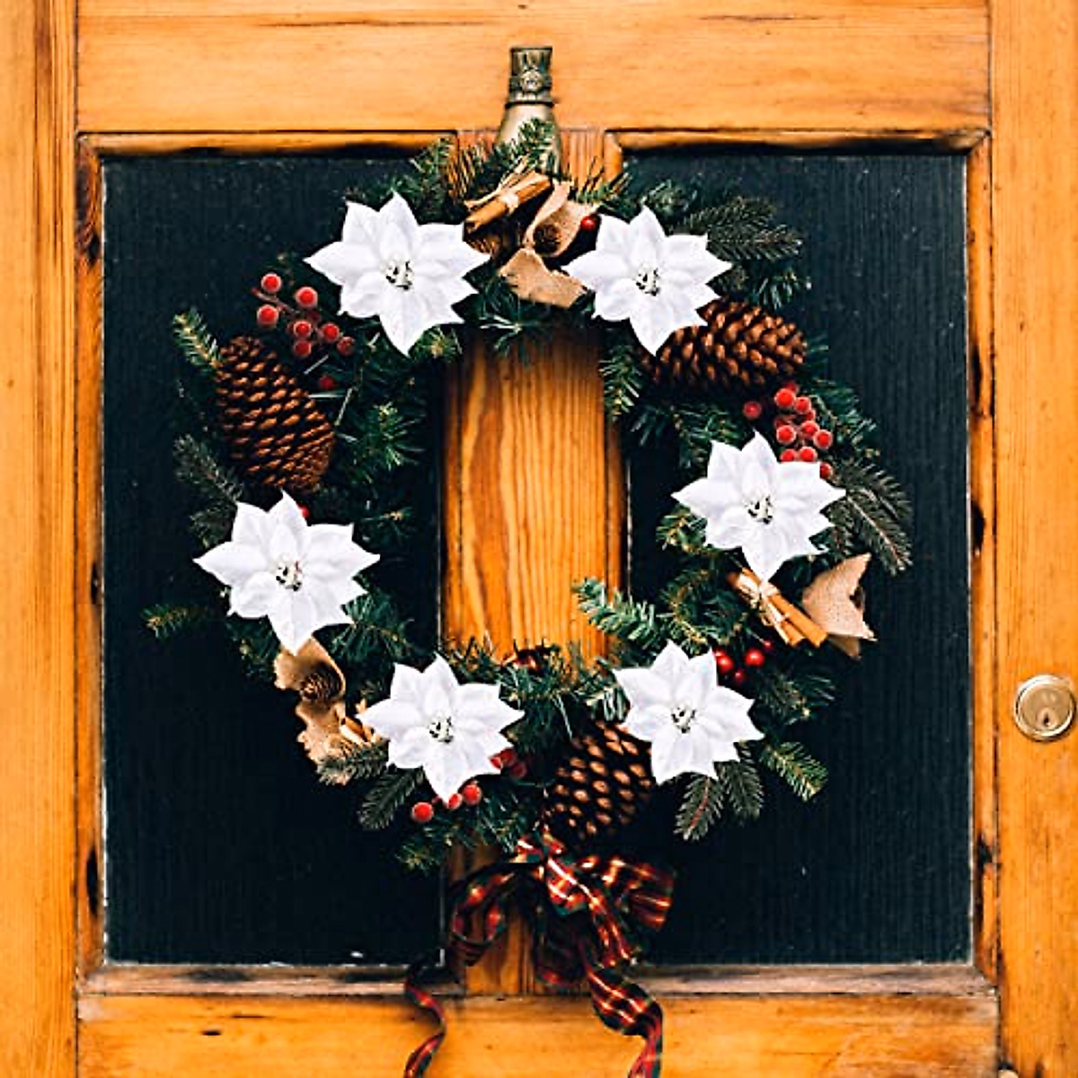 MOONET 12 Pcs Christmas Tree Decor Flowers Artificial Flannel Fabric Flowers with Clips Ornaments for Christmas Party Wedding, 6.69 inch (White)