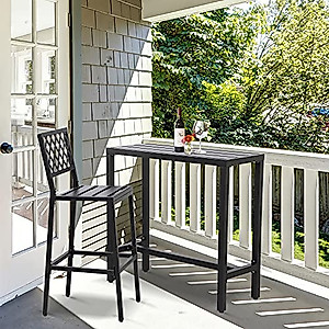 ONLYCTR Outdoor Patio Counter Height 55" Rectangle Bar Table for Patio, Garden, Yard, Balcony, Poolside (Black, 55inch-Length)