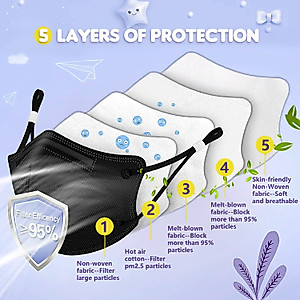 YUIKIO Kids KN95 Masks for Children 30 Packs, 5 Layers Breathable KN95 mask for kids Disposable Kids Face Masks With Adjustable Buckle for Boys Girls(Black)