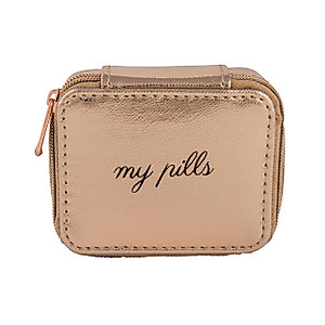 Miamica Zippered “My Pills” Pill Case with 8-Day Removable Plastic Medicine Organizer, Rose Gold, 3.5” L x 2.75” W x 1.25” H – Keep Your Vitamins and Pills Organized – Compact and Sleek Pill Box
