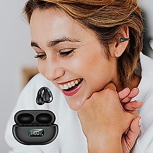 soputry Wireless Ear Clip Headphones, Open Ear Headphones Mini Headphones, Mini Waterproof Bluetooth Open Ear Earbuds for Cycling Driving Running (Black B)