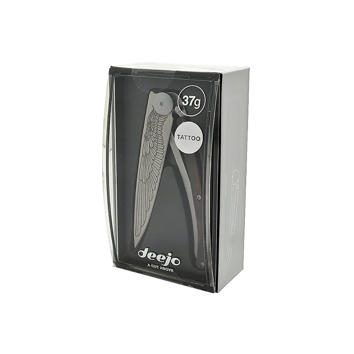 Deejo Ultra Lightweight Folding Pocket Knife with Belt Clip - Coral Wood Version 1.3 oz - Fine, Sharp Blade -Wing Pattern - Stainless Steel - Elegant and Modern Design